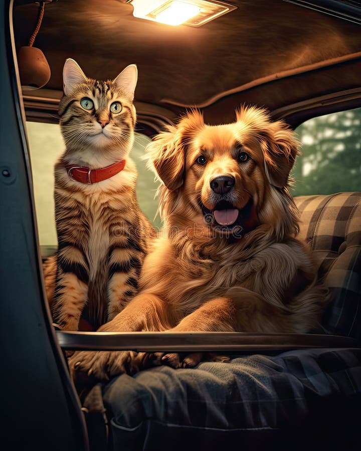 A Cat and a Dog Enjoying the Van Life in Their Camper Van. Generative ...