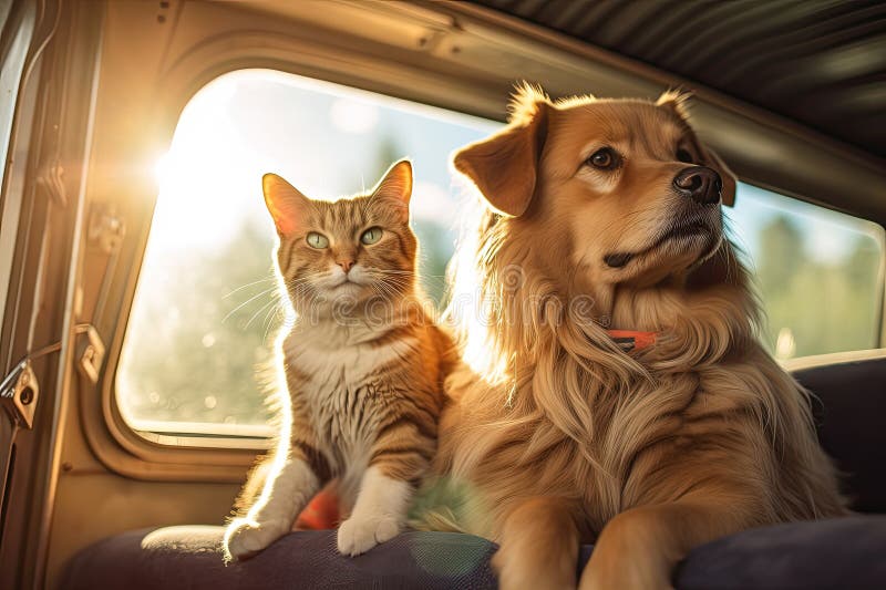 A Cat and a Dog Enjoying the Van Life in Their Camper Van. Generative ...