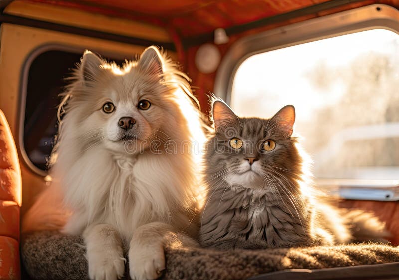 A Cat and a Dog Enjoying the Van Life in Their Camper Van. Generative ...