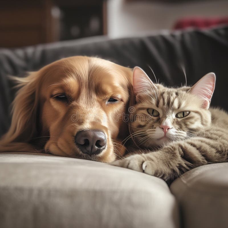 Cat and Dog. Friendship of Pets. Generative AI Stock Illustration ...