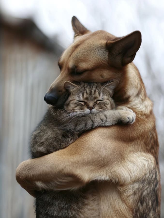 A Cat and a Dog are Hugging Each Other Stock Illustration ...