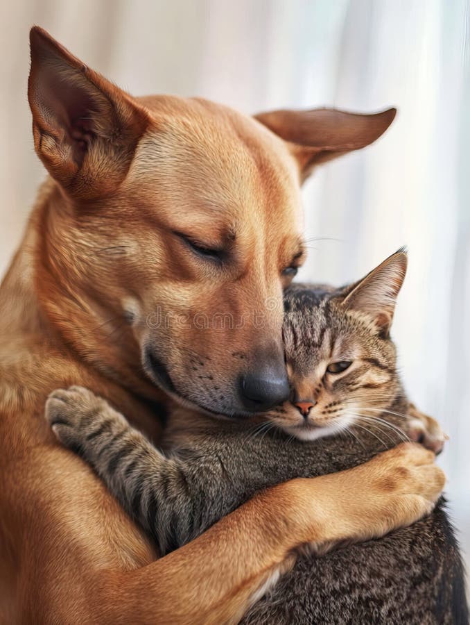 A Cat and a Dog are Hugging Each Other Stock Illustration ...