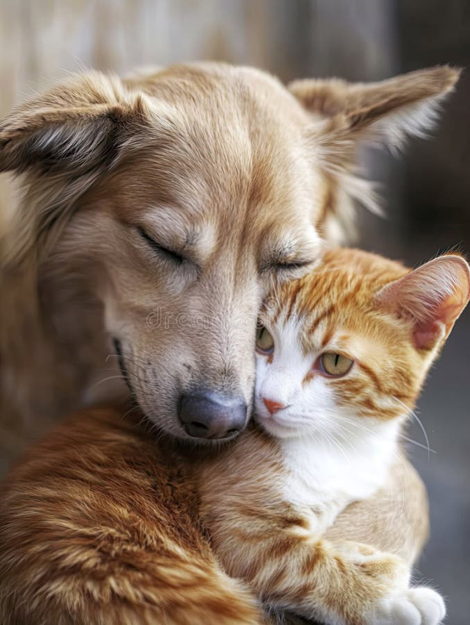 A Cat and a Dog are Hugging Each Other Stock Illustration ...
