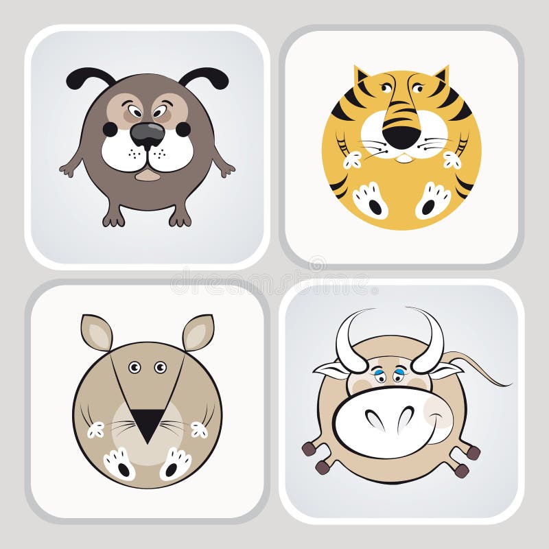 Cat, Dog, Mouse And Cow Icons Stock Vector - Illustration of vector ...