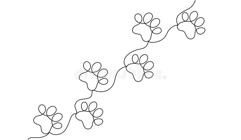 Cat or Dog Paw Print Design, Continuous Line Pattern . Diagonal Paw ...