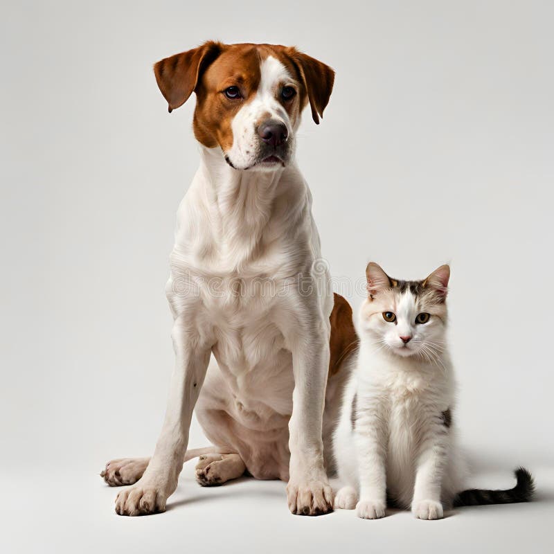 Cat and Dog Side by Side on a White Background. Stock Illustration ...
