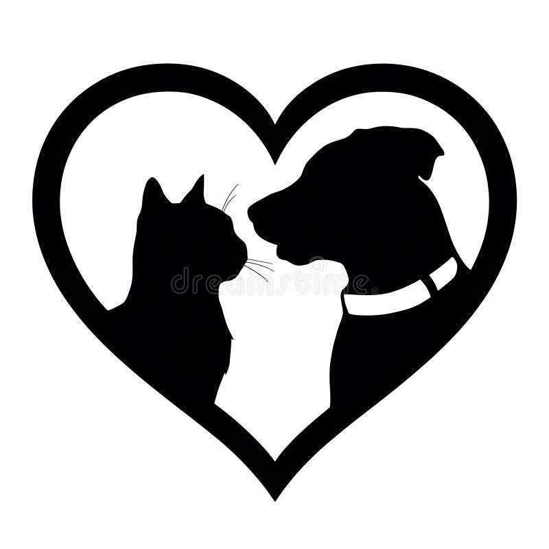 Cat and Dog Silhouette Inside Heart Shape Symbolizing Unity and Love ...