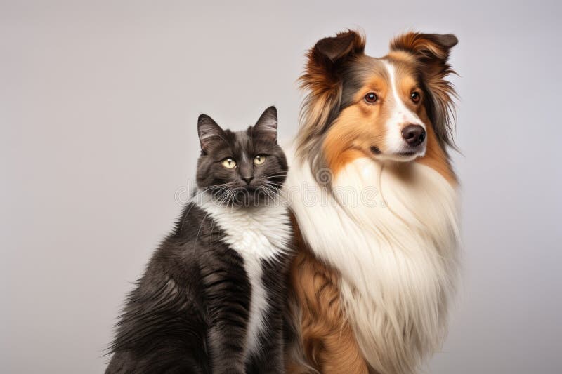 A Cat and a Dog Sitting Back To Back Stock Image - Image of generated ...