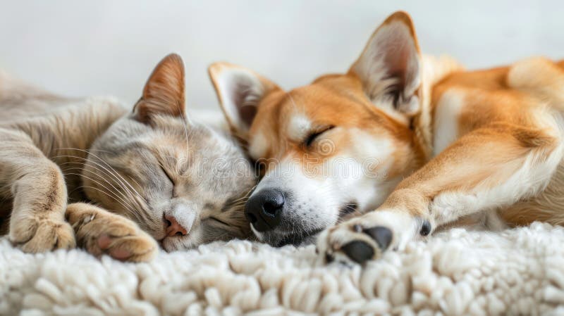 Cat and Dog Sleeping Peacefully with Their Paws Stock Illustration ...