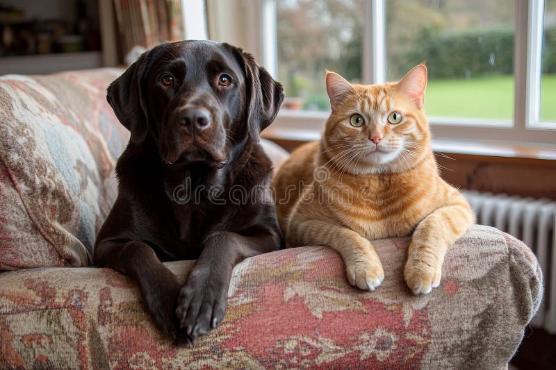 Cat Dog Snuggling Together Couch Home Stock Photos - Free & Royalty ...