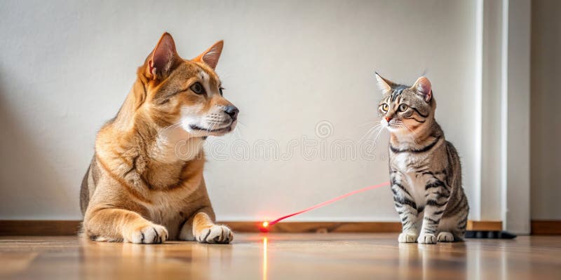 A Cat and a Dog Staring Intently at a Laser Pointer Dot on the Floor AI ...
