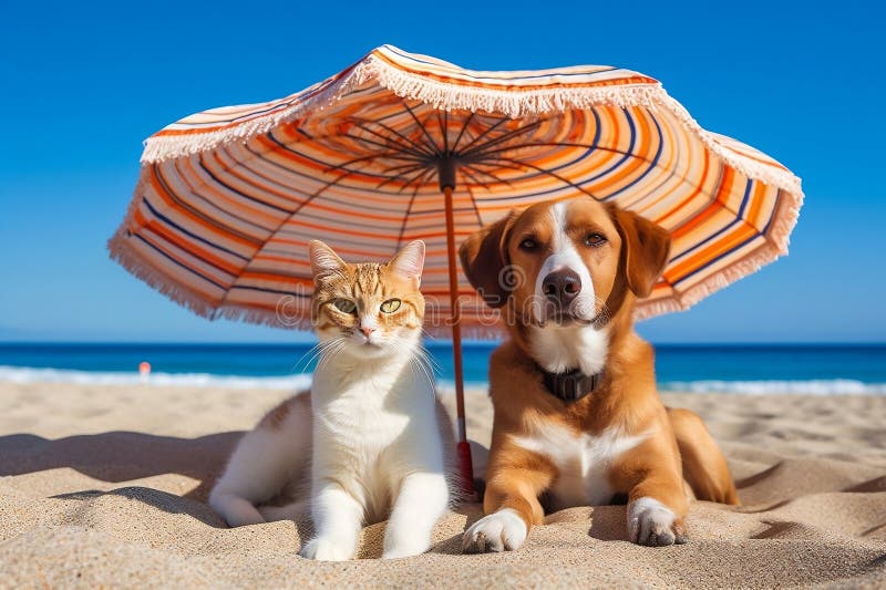 Cat and Dog Summer Holiday. Generative AI Stock Illustration ...