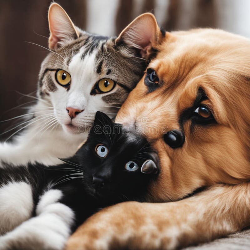 Cat and Dog Together Animal Friendship Stock Illustration ...