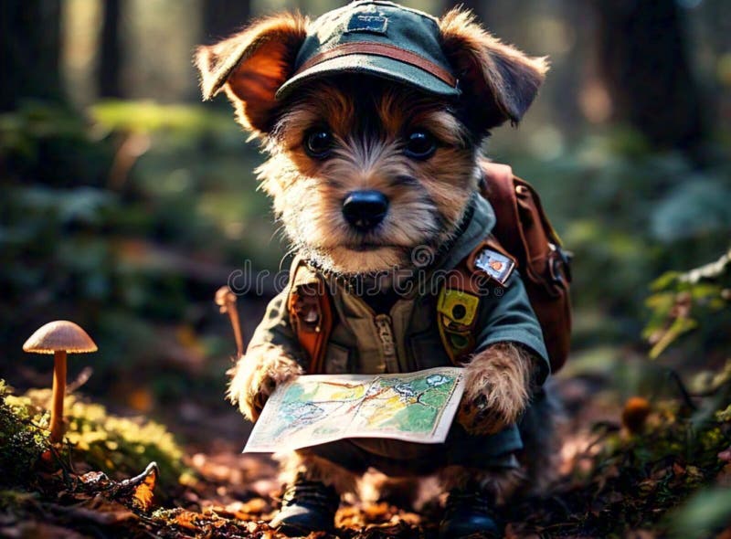 Adventurer Dog a Small Dog in an Explorer Outfit with a Tiny Backpack ...