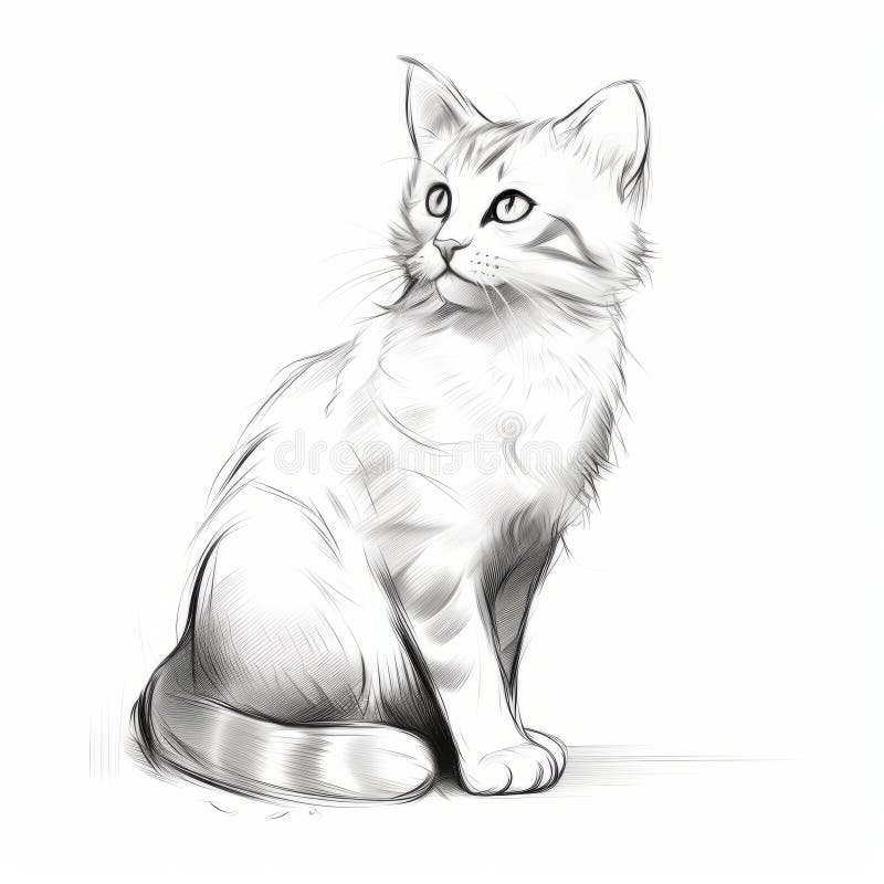 Highly Detailed White Cat Sketch in Graphic Illustration Style Stock ...