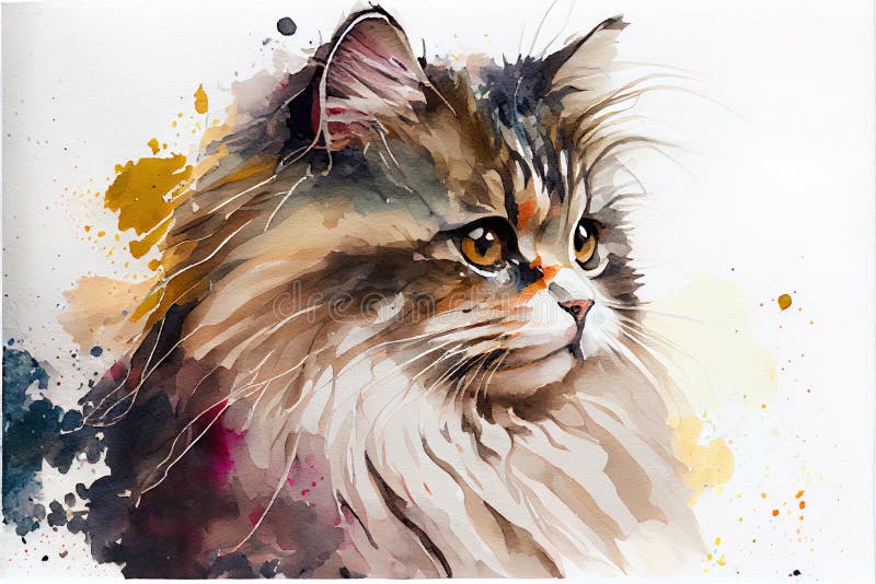 Cat Drawing Watercolor. Generative AI Stock Illustration - Illustration ...