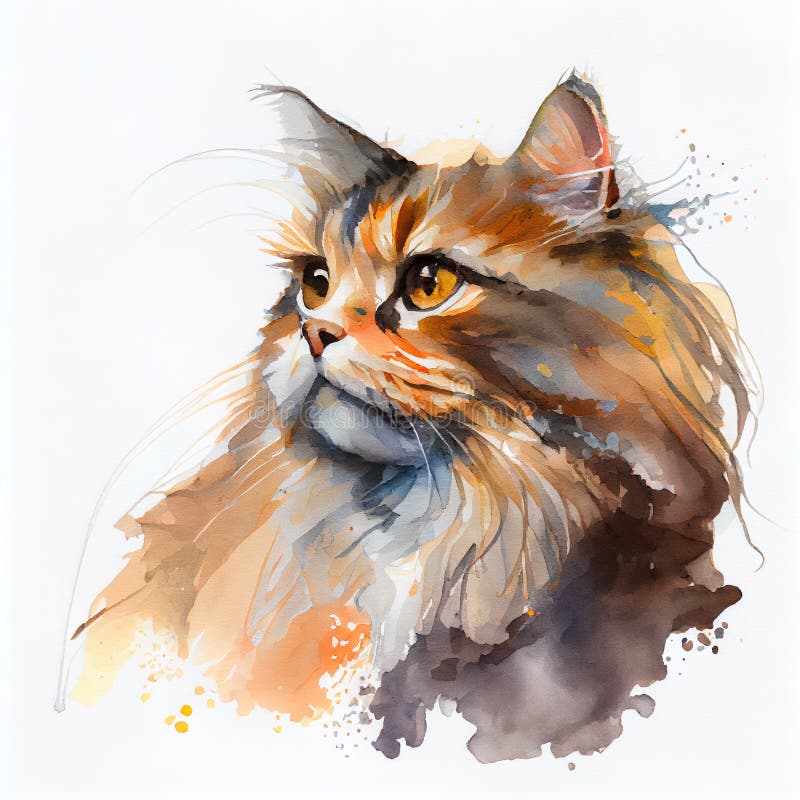 Cat Drawing Watercolor. Generative AI Stock Illustration - Illustration ...