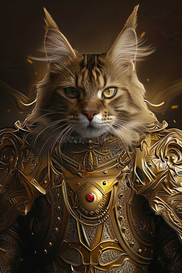 A Cat Dressed in Armor Poses for a Picture Stock Photo - Image of ...