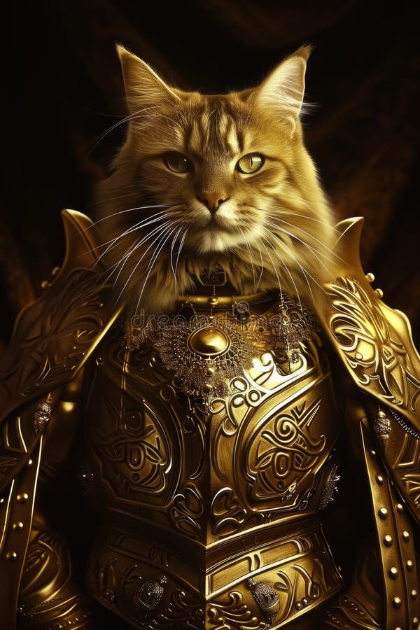A Cat Dressed in Armor Poses for a Picture Stock Image - Image of armor ...
