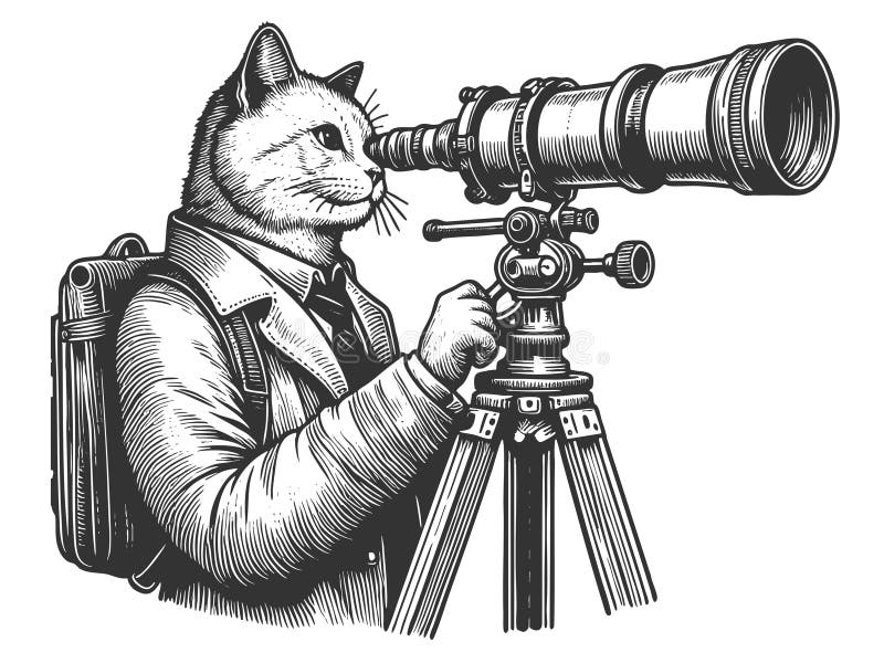 Explorer Cat Looking through Telescope Vector Stock Vector ...
