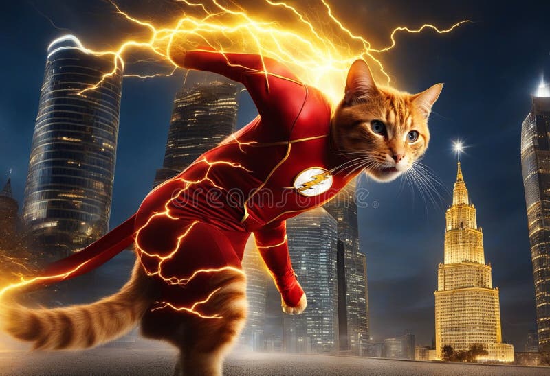 Cat Dressed As the Flash Superhero (DC Comics) with a Bottle of Beer in ...