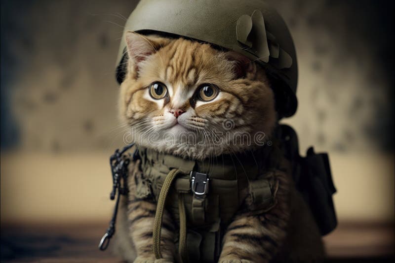 Cat Dressed As Soldier, Created with Generative AI Technology Stock ...