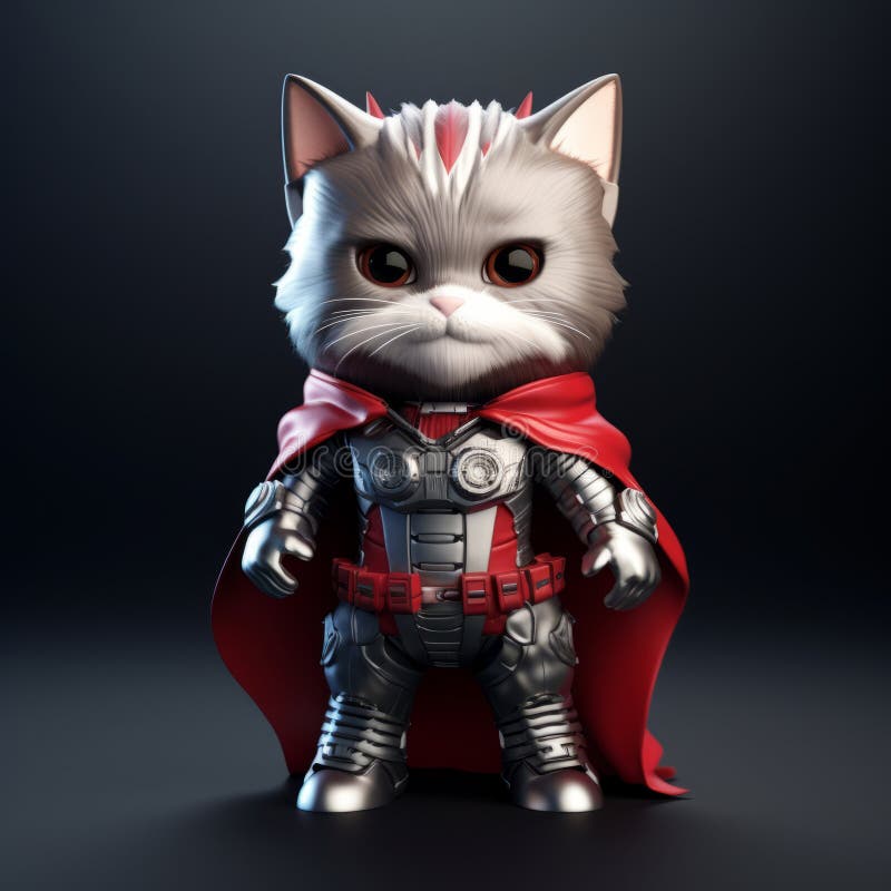 A Cat Dressed As Thor with a Red Cape Stock Illustration - Illustration ...
