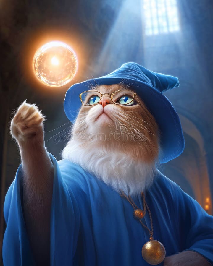 Cat Dressed As a Wizard Casting a Magical Spell Stock Illustration ...