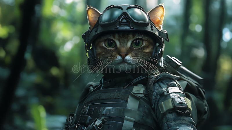 A Cat Dressed in Military Gear Stares Intensely Stock Illustration ...