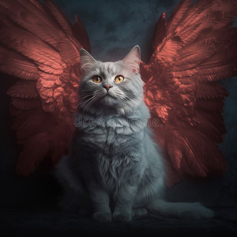 Cat Dressed Up As Angel with Gold Beige Colored Background. Stock ...