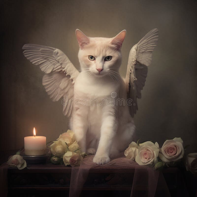 Cat Dressed Up As Angel with Gold Beige Colored Background. Stock ...
