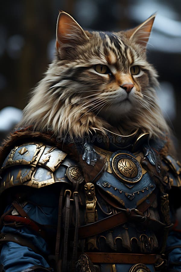 Cat Dressed Up As Knight with Helmet and Armor. Generative AI Stock ...