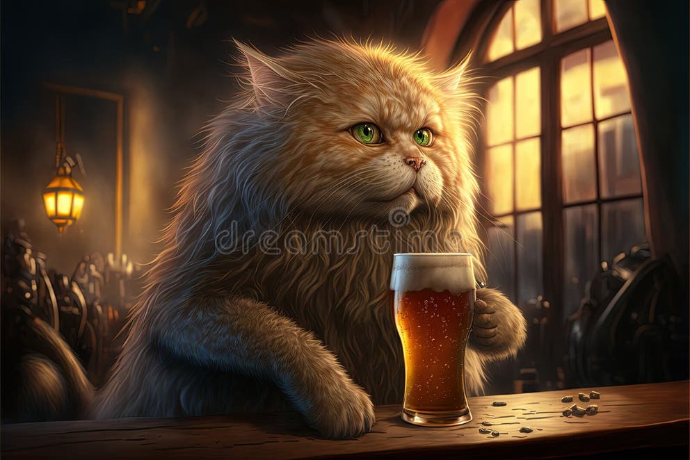 Cat Drinking a Beer in a Pub Bar Illustration Generative Ai Stock ...