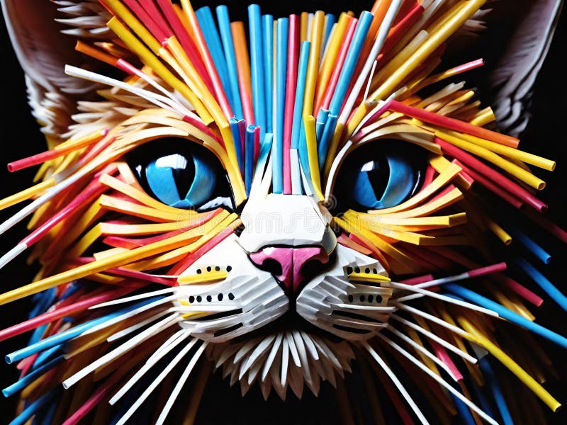 Cat with a drinking straw stock illustration. Illustration of education ...