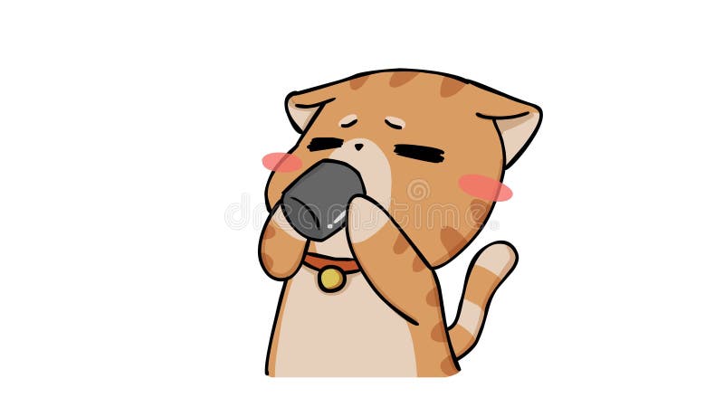 Cat Drinking Tea Animation - White Background Stock Footage - Video of ...