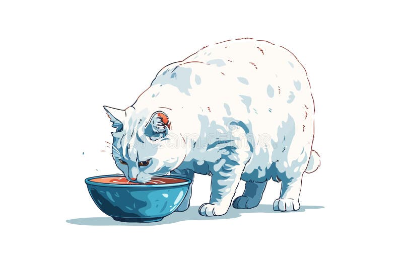 Cat Drinking Water from Ceramic Bowl Cat Isolated Stock Vector ...