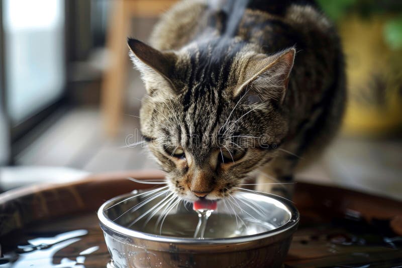 Cat Drinks Water from a Bowl.ai Generative Stock Photo - Image of ...