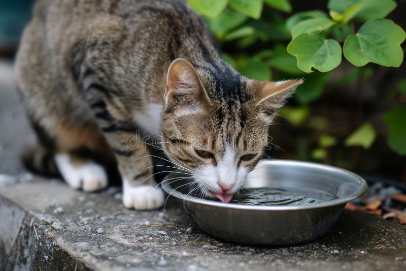 Cat Drinks Water from a Bowl.ai Generative Stock Image - Image of ...