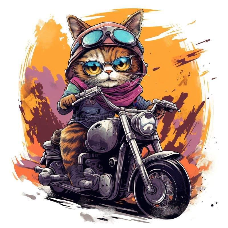 Cat Driving a Motorcycle in the Summer Generative AI Stock Illustration ...