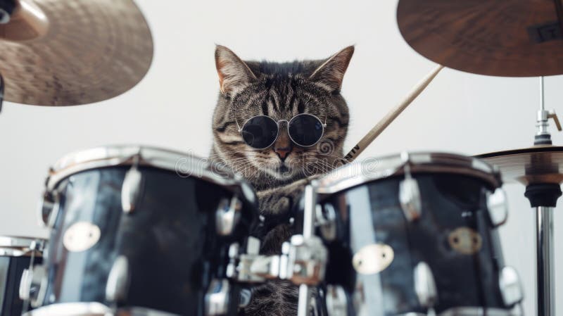 Cat on Drum Kit stock image. Image of room, percussion - 374197681
