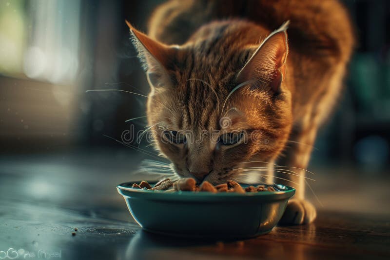 Cat Eating Food from the Bowl. Generative Ai Stock Photo - Image of ...