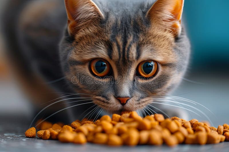 Cat is Eating Cat Food on the Floor at Home Stock Illustration ...