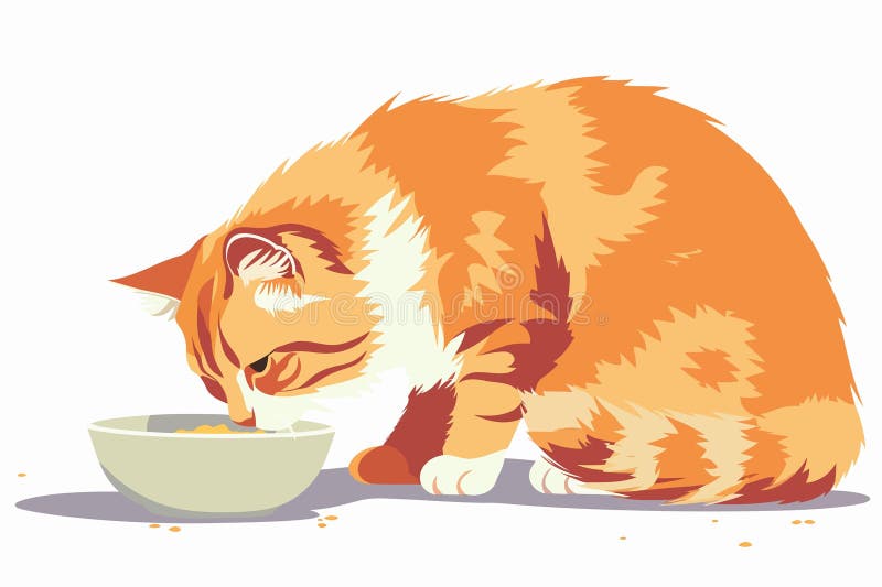 Cat Eating Grey Feeding Isolated Stock Illustration - Illustration of ...