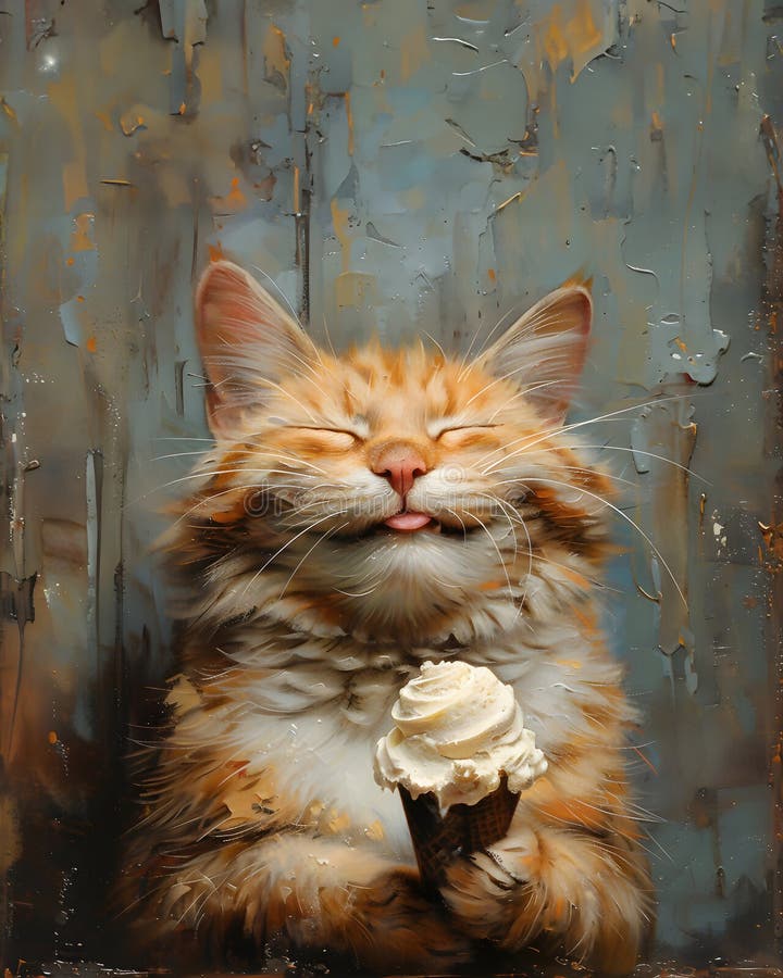 Cat Eating Ice Cream Cone. Generative by AI Stock Illustration ...