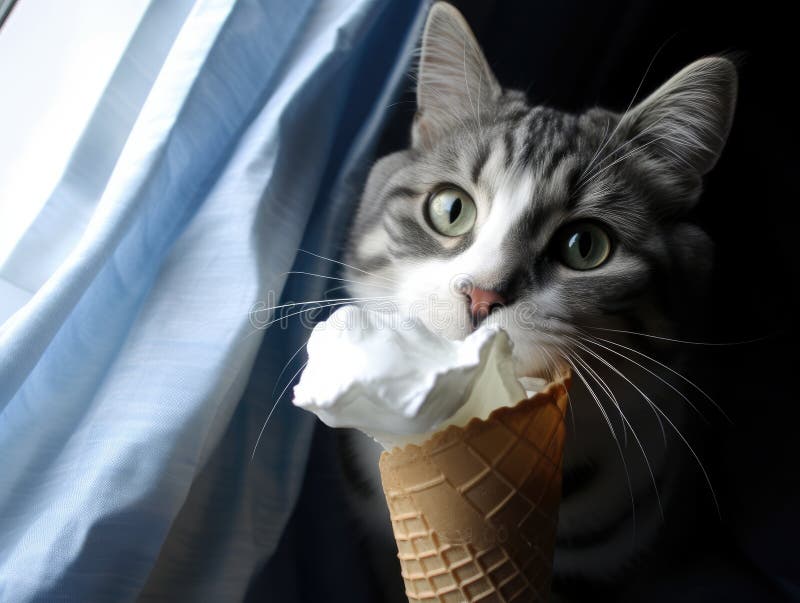A cat eating ice cream stock illustration. Illustration of food - 291989356