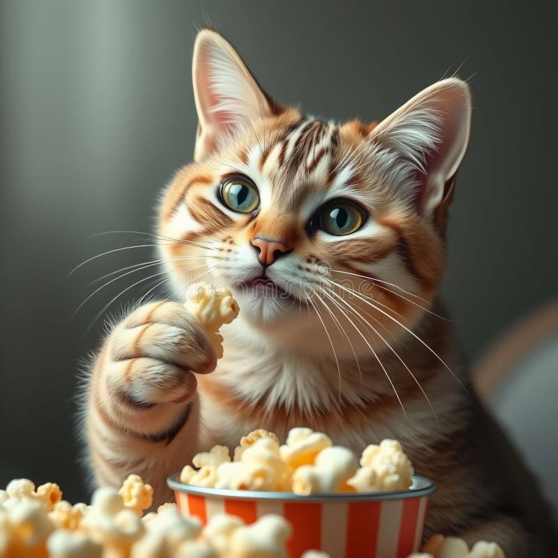 A Cat Eating Popcorn while Enjoying the View Stock Illustration ...