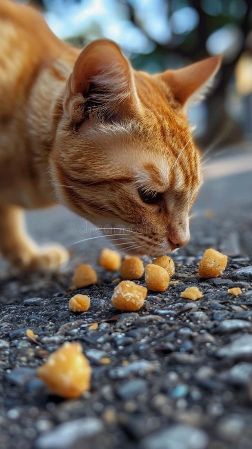 Cat Eating a Yellow Coloured Snack. Ai Generated. Stock Illustration ...