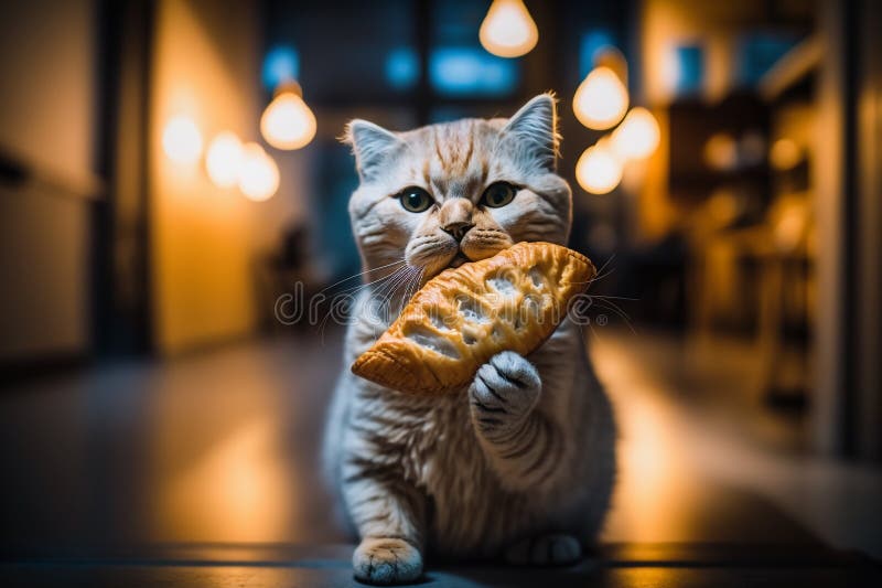 The Cat Eats a Bun in the Apartment. AI Generated Stock Illustration ...