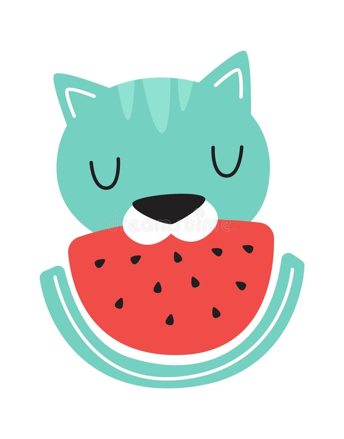 Cat Eats Watermelon stock vector. Illustration of funny - 274045690