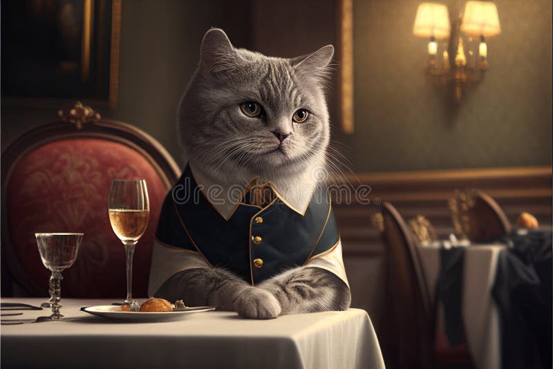 A Cat in an Elegant Suit Sits at a Table in a Restaurant. AI Generated ...